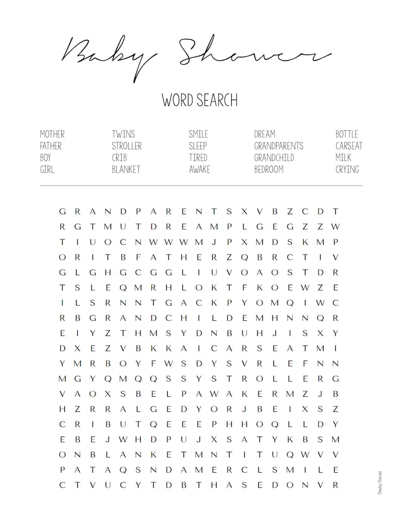 Baby Shower Word Search Game Word Puzzle Baby Shower Themed - Etsy