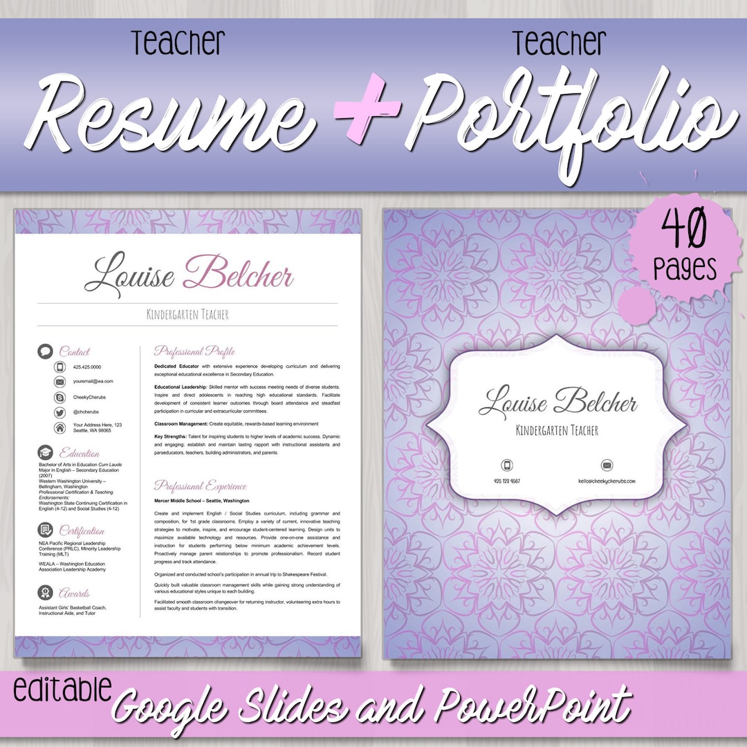 Teacher Portfolio Template + Resume Template | Powerpoint EDITABLE ...