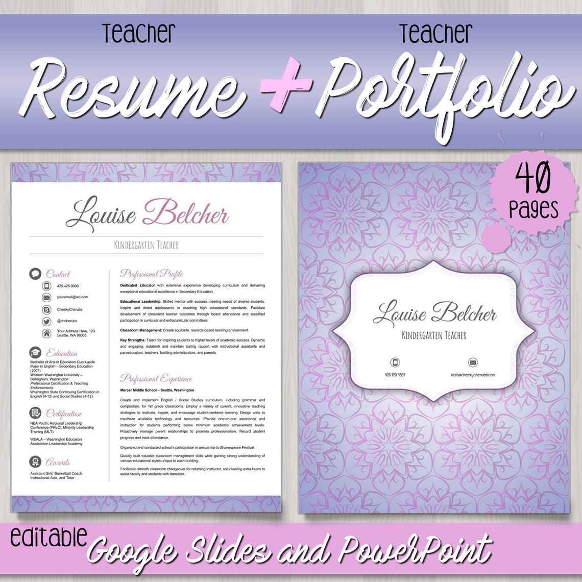Teacher Portfolio Template Resume Template Powerpoint | Etsy