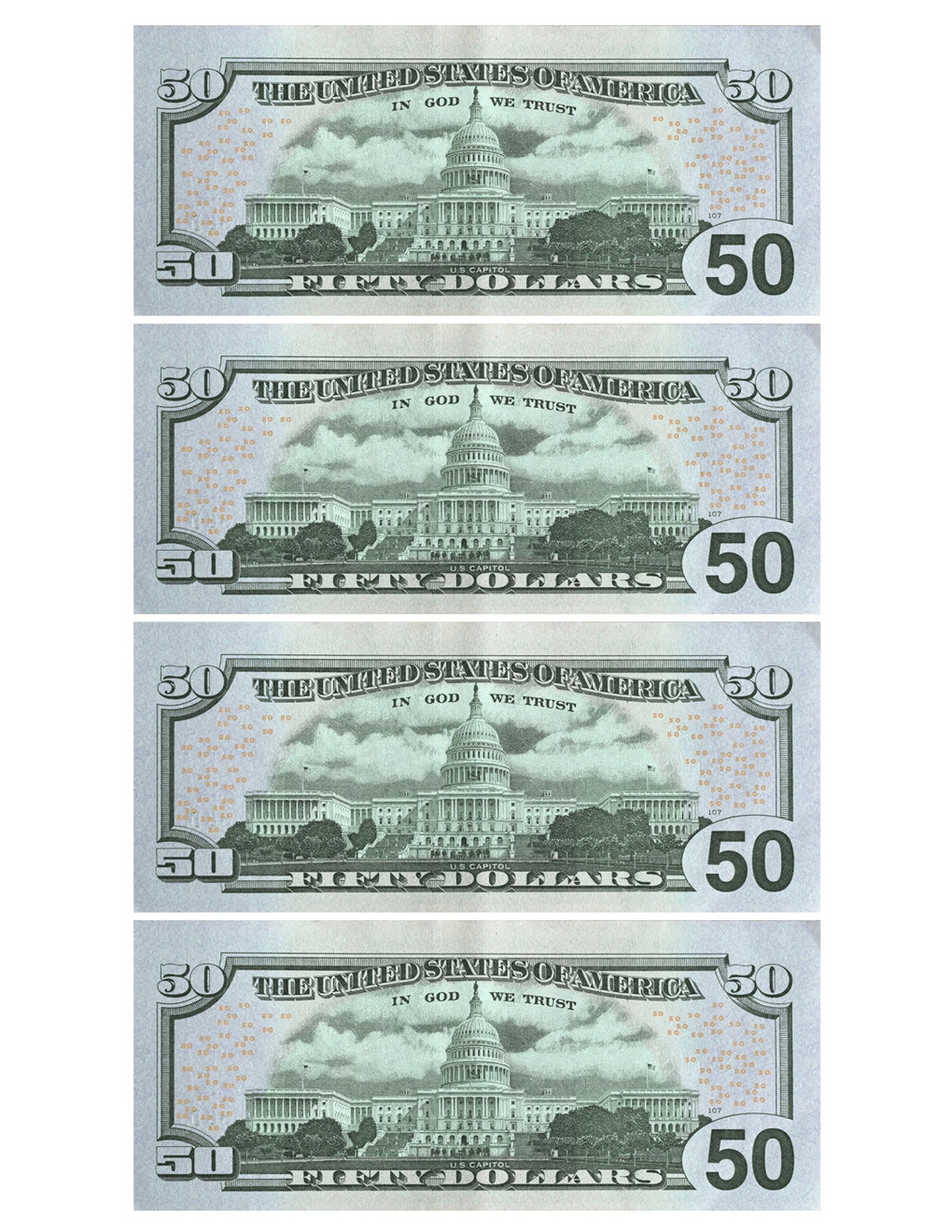 Plantilla de billete de 50 dólares Página de carta con 4 - Etsy España