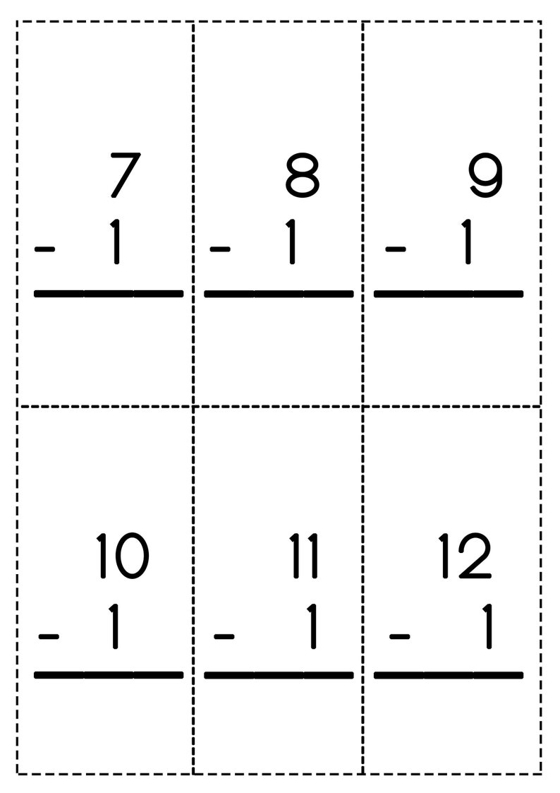 Subtraction Flash Cards up to 12 Math Cards - Etsy