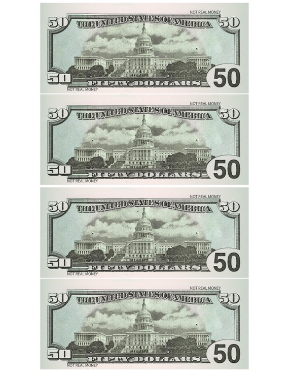 50 Dollar Bill Front And Back Actual Size