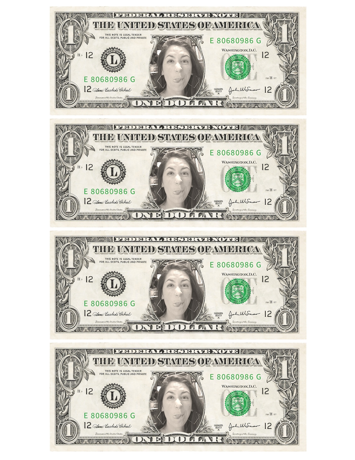 1 Dollar Bill Template - Letter Page With 4 Real Size Dollar Bills ...
