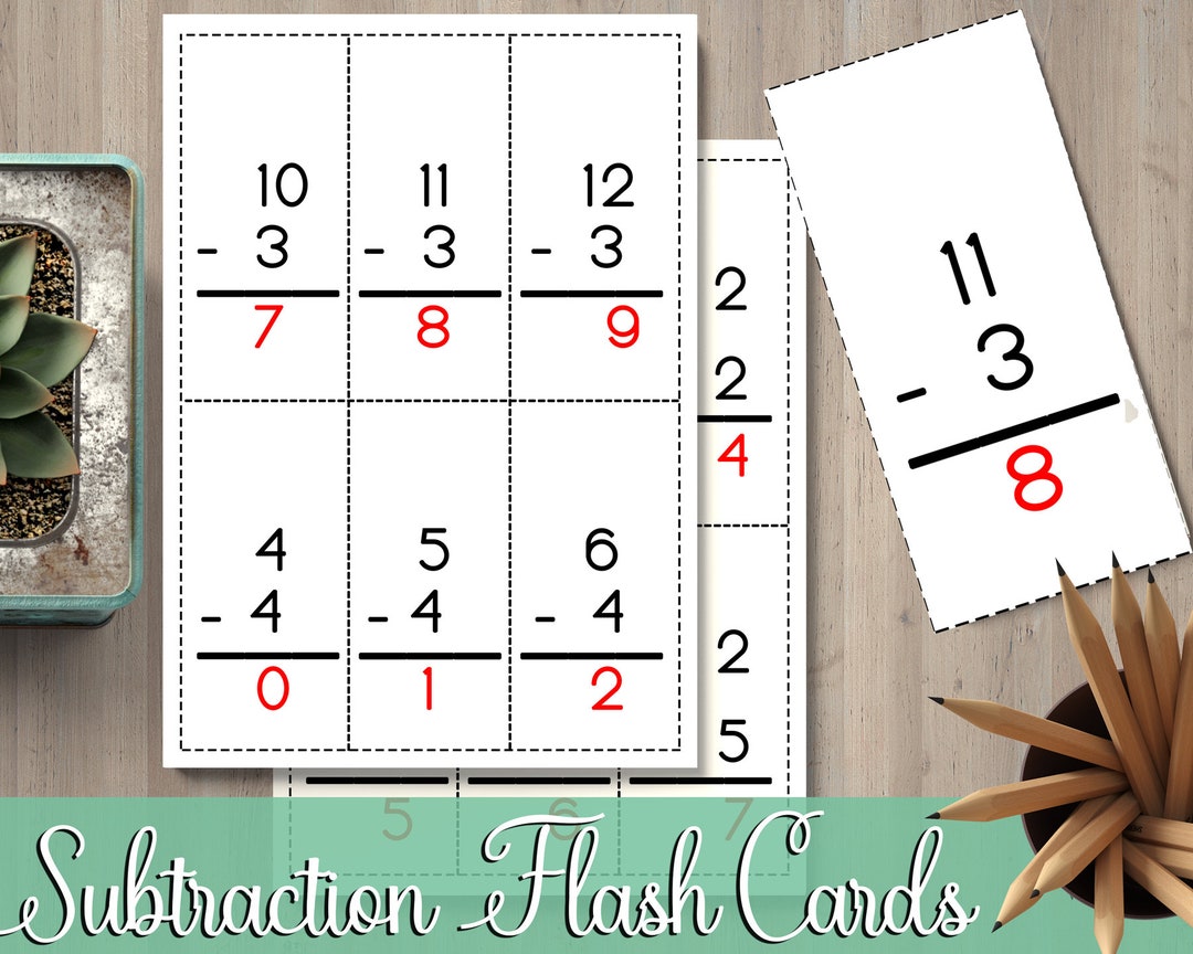 Subtraction Flash Cards - up to 12 | Math Cards - Etsy