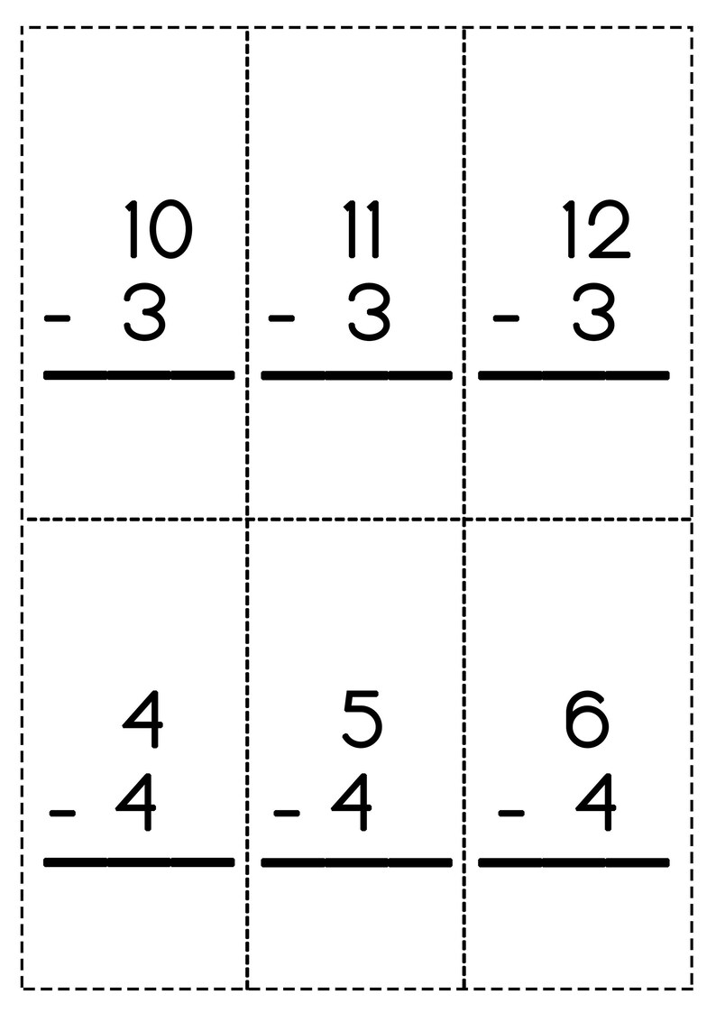 Subtraction Flash Cards up to 12 Math Cards - Etsy