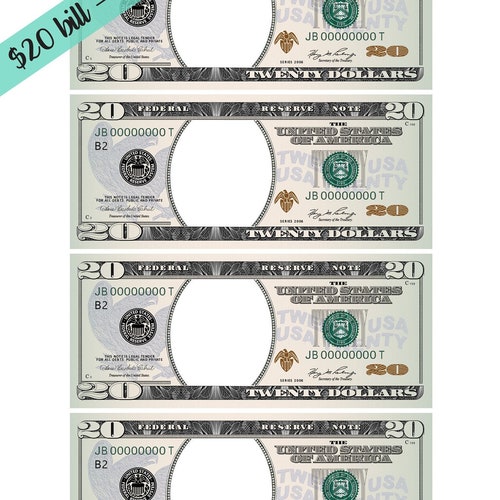 Dollar Bill Templates Printable Letter Page With 4 Real Size - Etsy