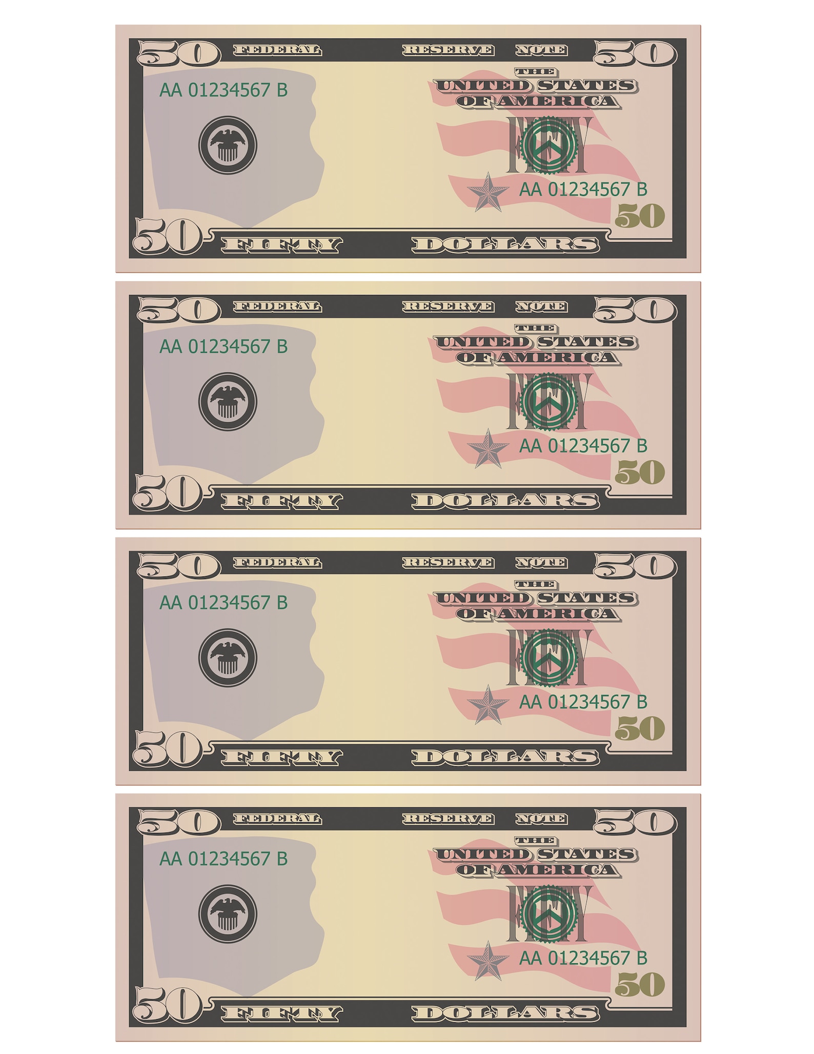 Dollar Bill Templates Printable Letter Page With 4 Real Size - Etsy