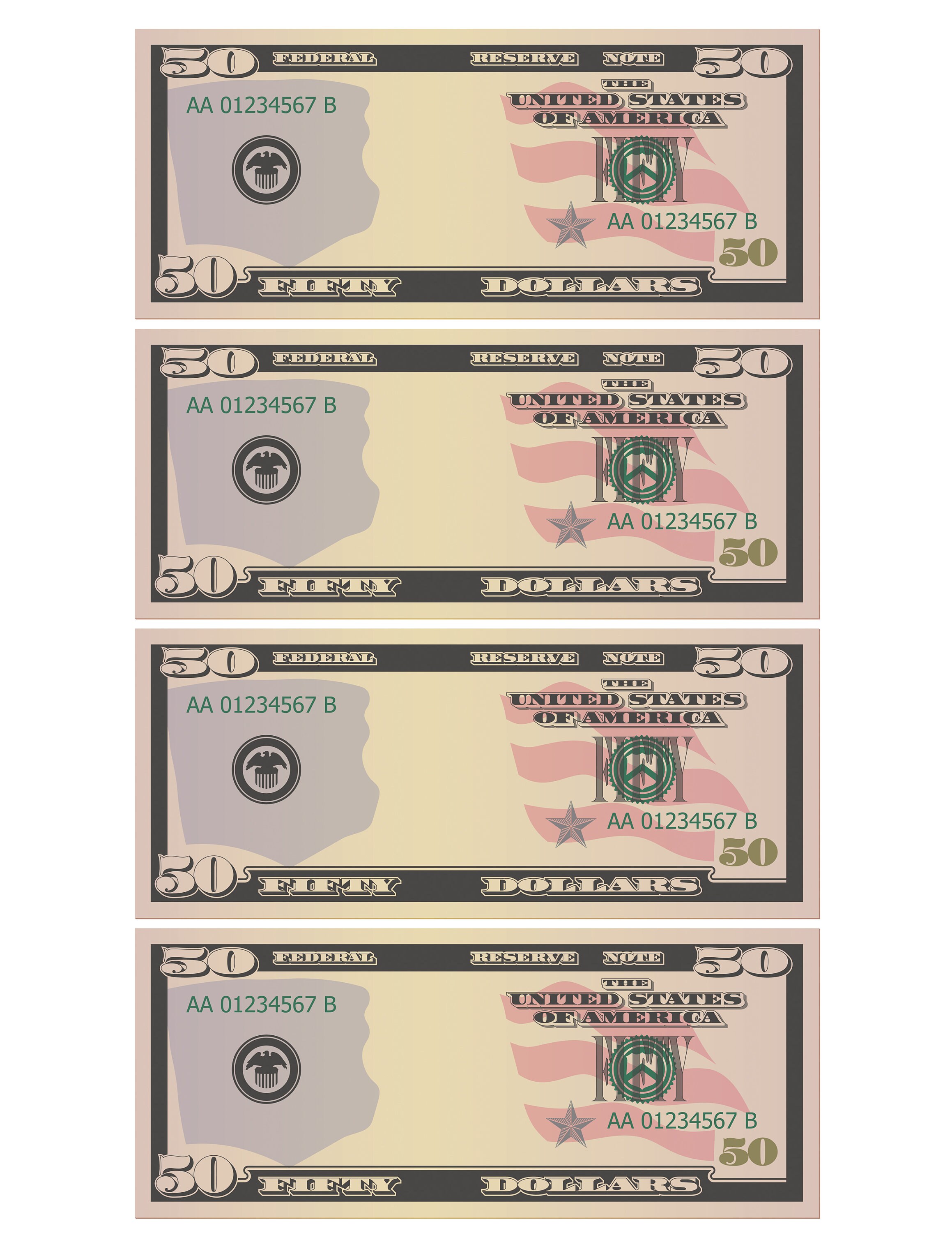 Dollar Bill Templates Printable Letter Page With 4 Real Size - Etsy Canada