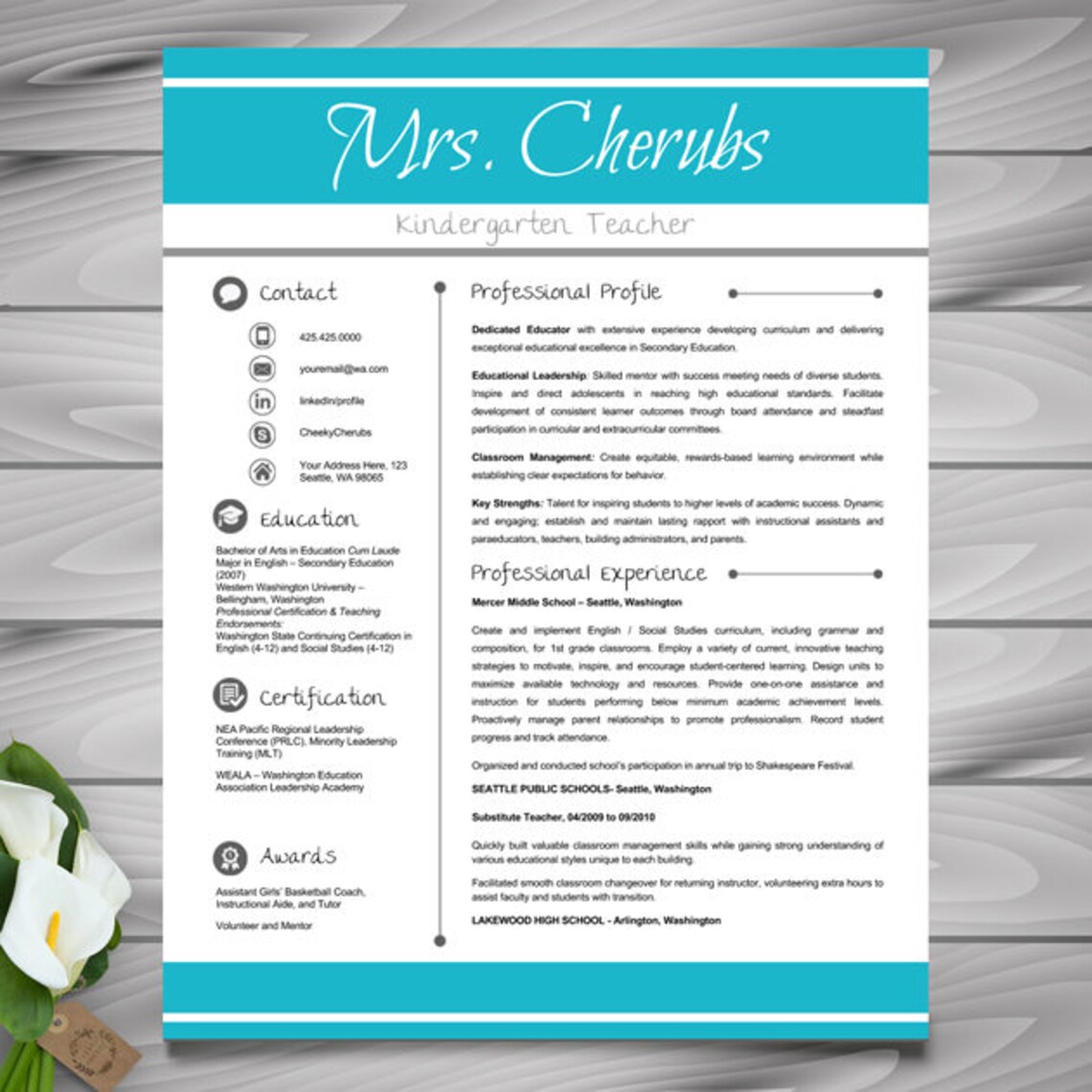 Teacher Resume Template CV Template PowerPoint EDITABLE | Etsy