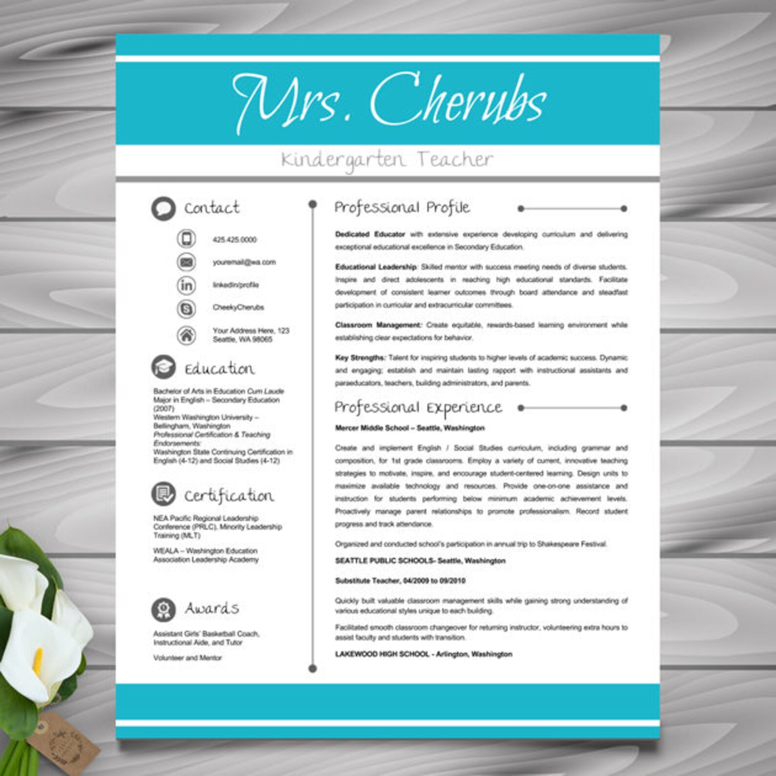 Teacher Resume Template CV Template PowerPoint EDITABLE | Etsy