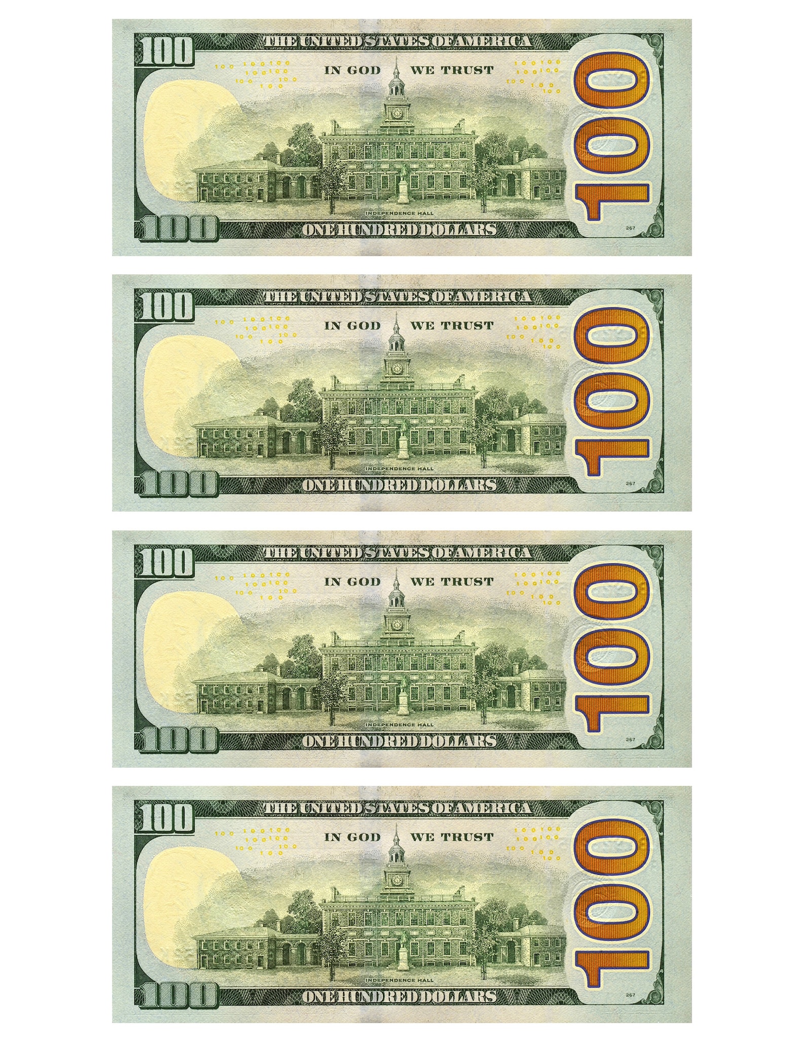 NEW 100 Dollar Bill Template - Letter Page With 4 Real Size Dollar ...