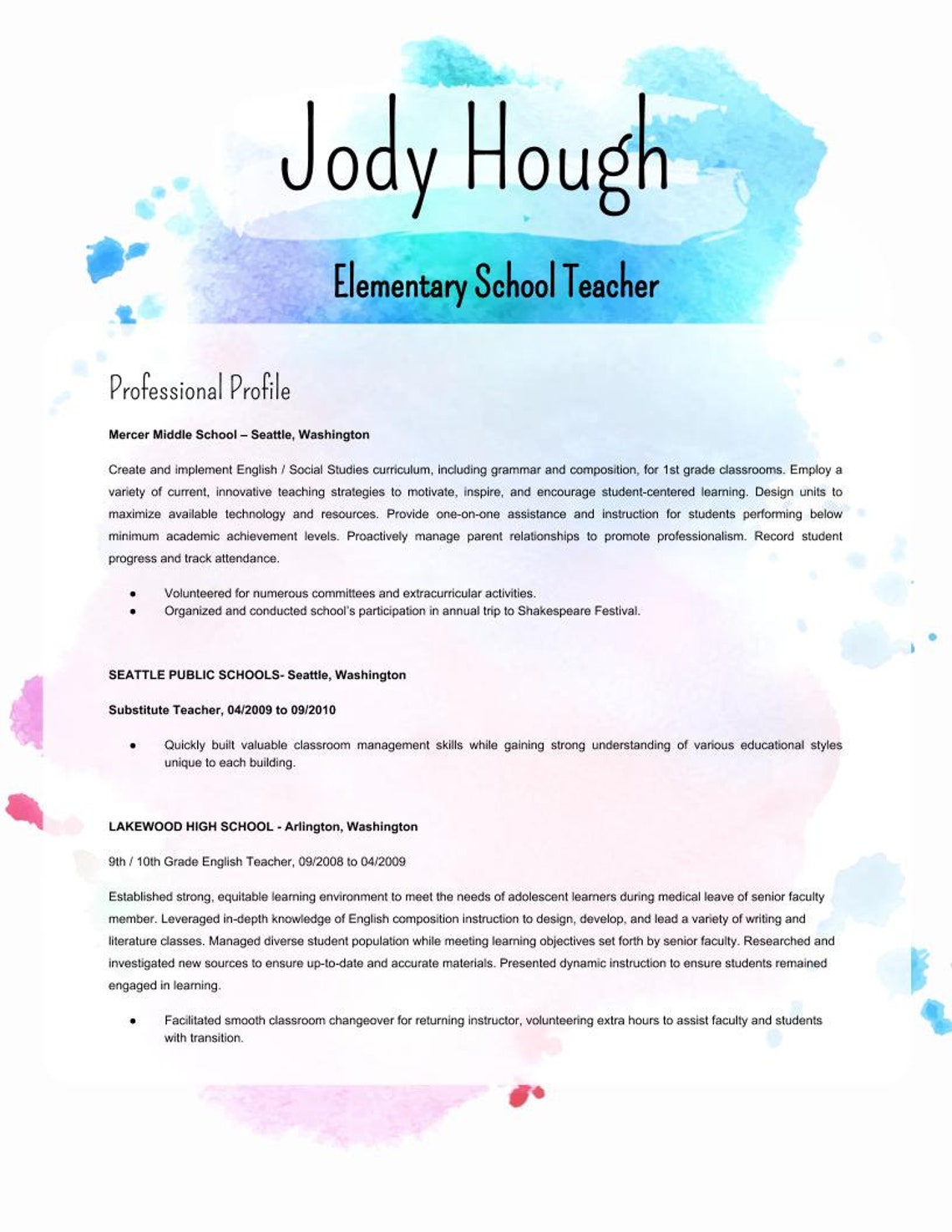Teacher Portfolio Template (watercolor) + Resume Template | Powerpoint ...