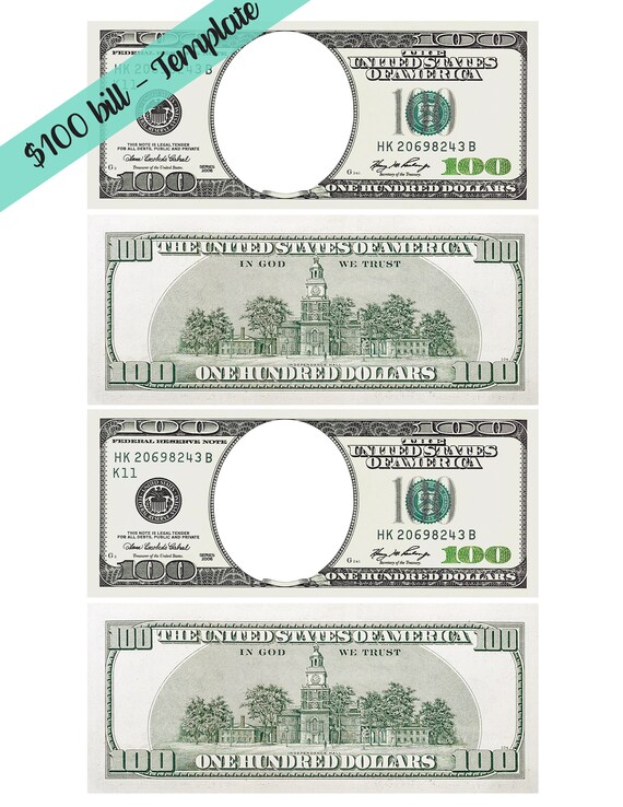 100 Dollar Bill Template Letter Page With 4 Real Size Dollar Etsy 100 Dollar Bill Template Letter Page With 4 Real Size Dollar Etsy
