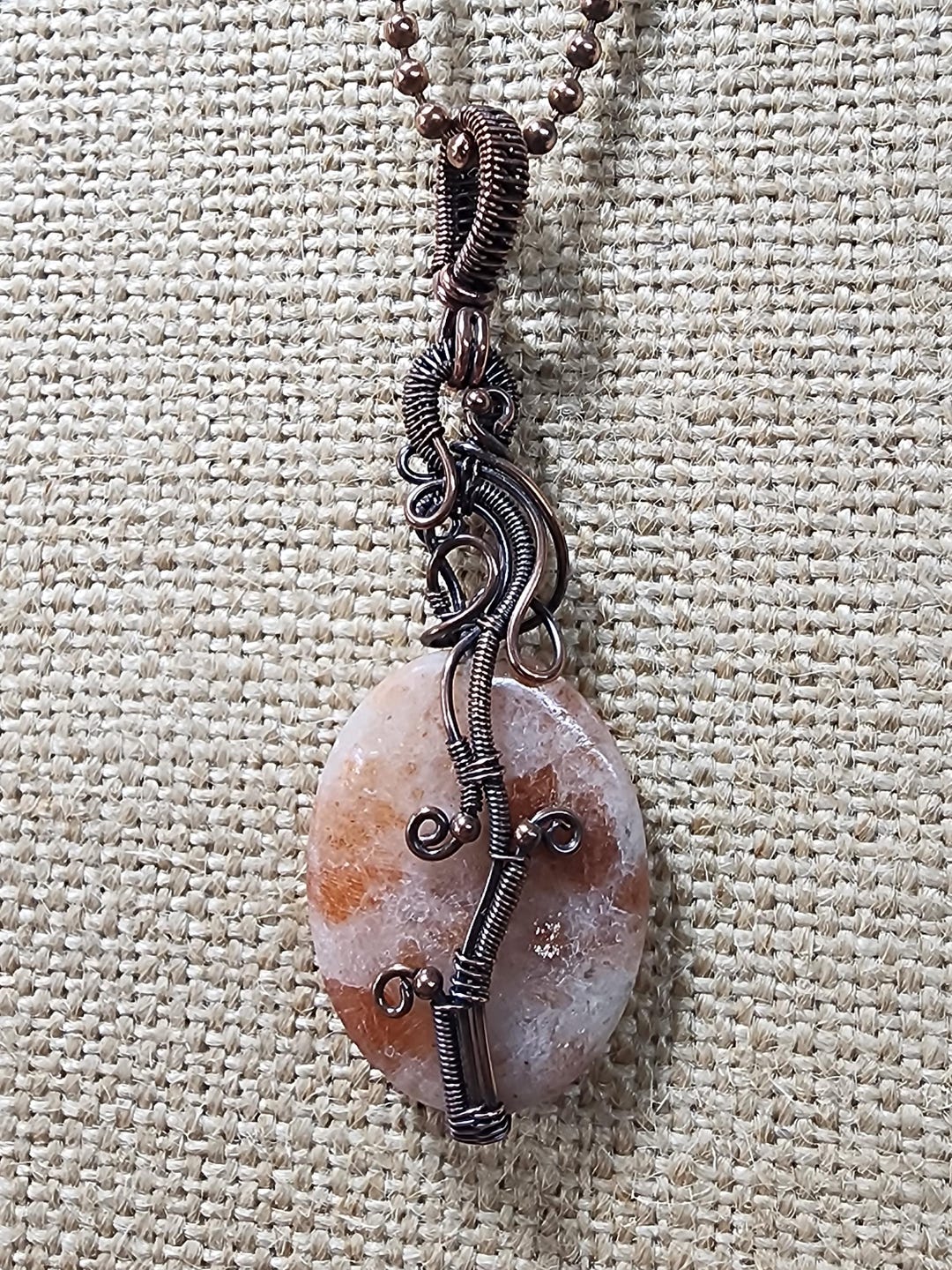 Sunstone and Copper Wire Woven Pendant - Etsy
