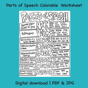 Parts of Speech Coloring Worksheets With Full Color Example | Grammar ...