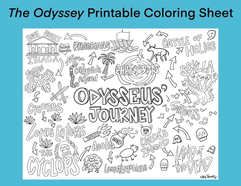 Odysseus’ Journey in the Odyssey Printable PDF Coloring Sheet | Greek ...