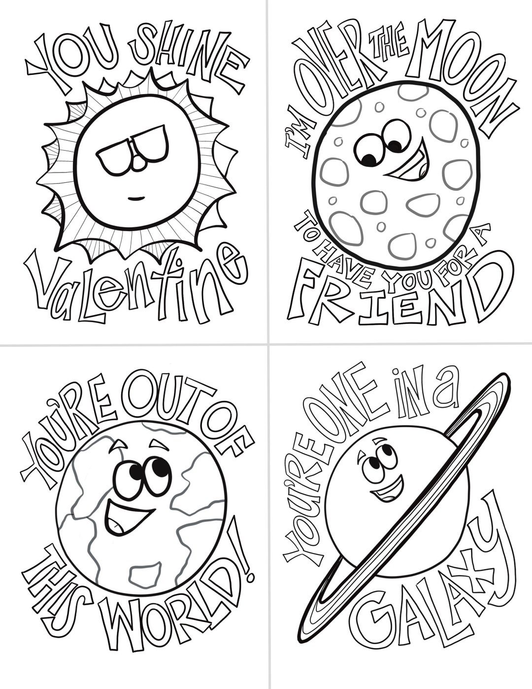 Solar System Printable Coloring Valentines Cards - Etsy