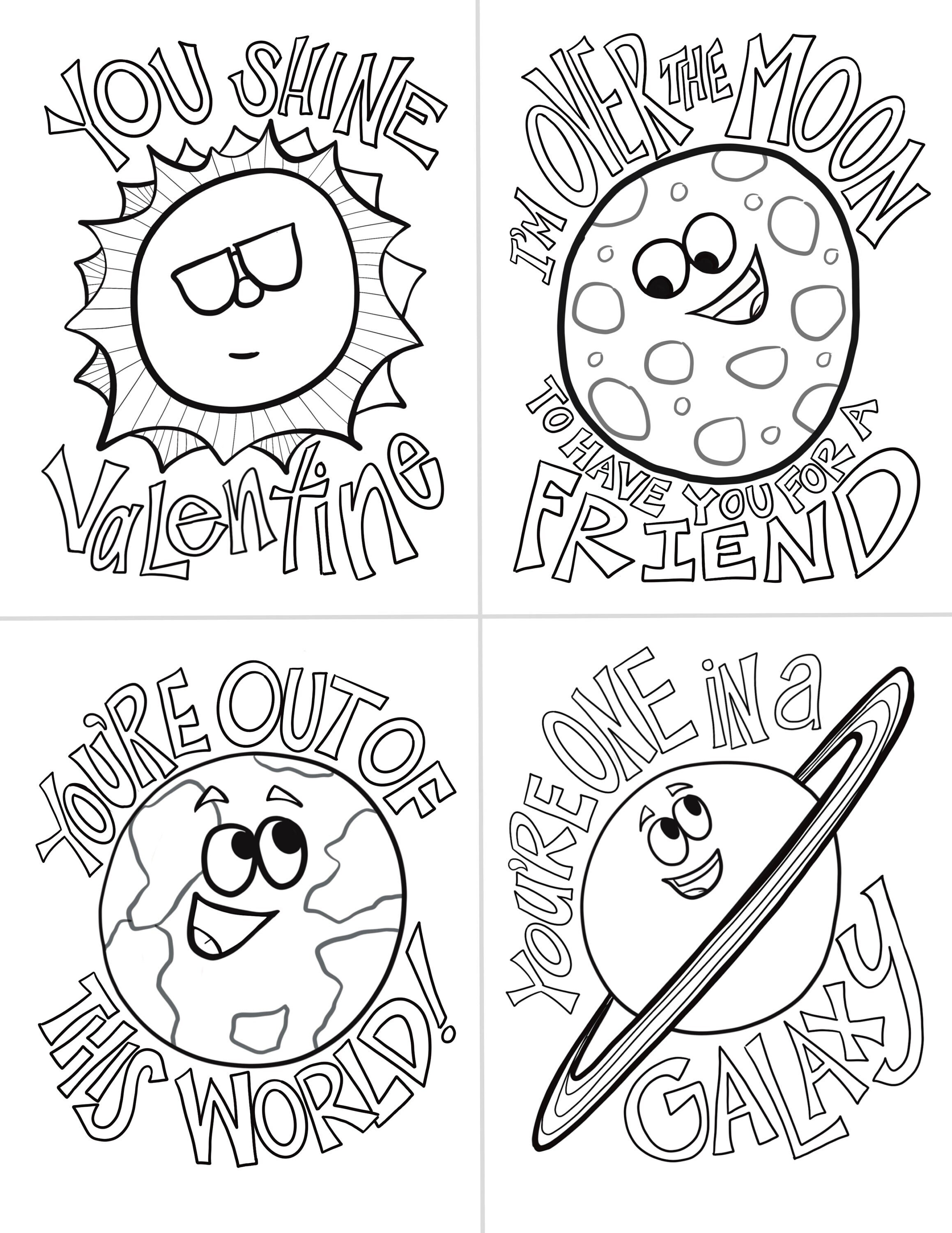 Solar System Printable Coloring Valentines Cards - Etsy