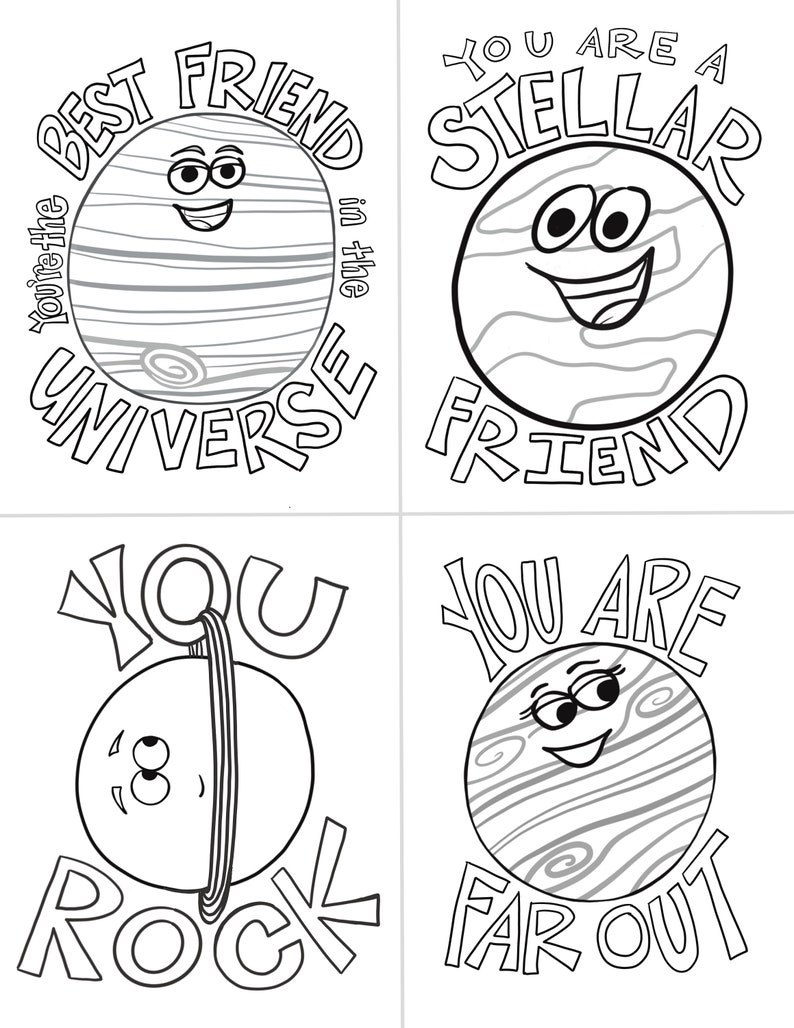 Solar System Printable Coloring Valentines Cards - Etsy