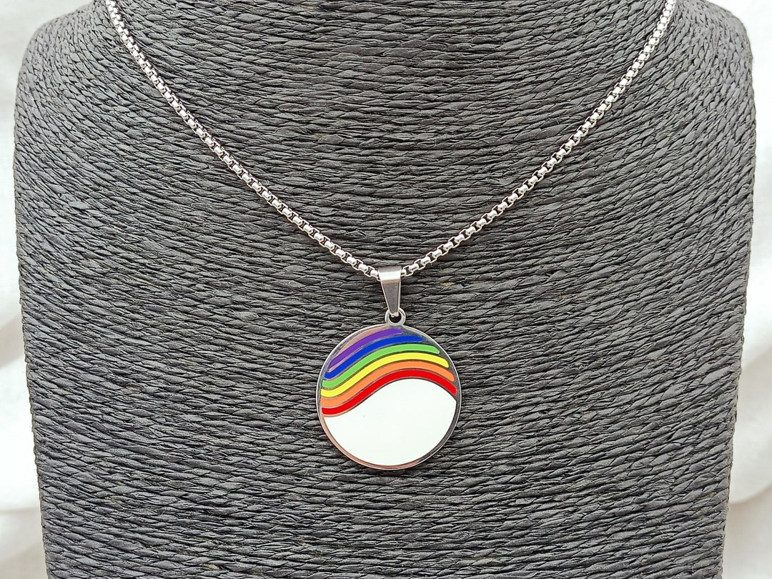 Personalized Rainbow Pride Necklace: Engravable Stainless Steel LGBTQ ...