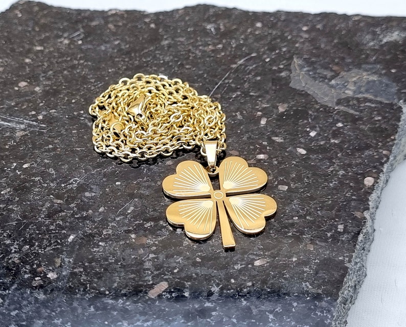 Customizable Gold Four Leaf Clover Necklace - Stainless Steel Good Luck ...