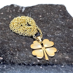 Customizable Gold Four Leaf Clover Necklace - Stainless Steel Good Luck ...