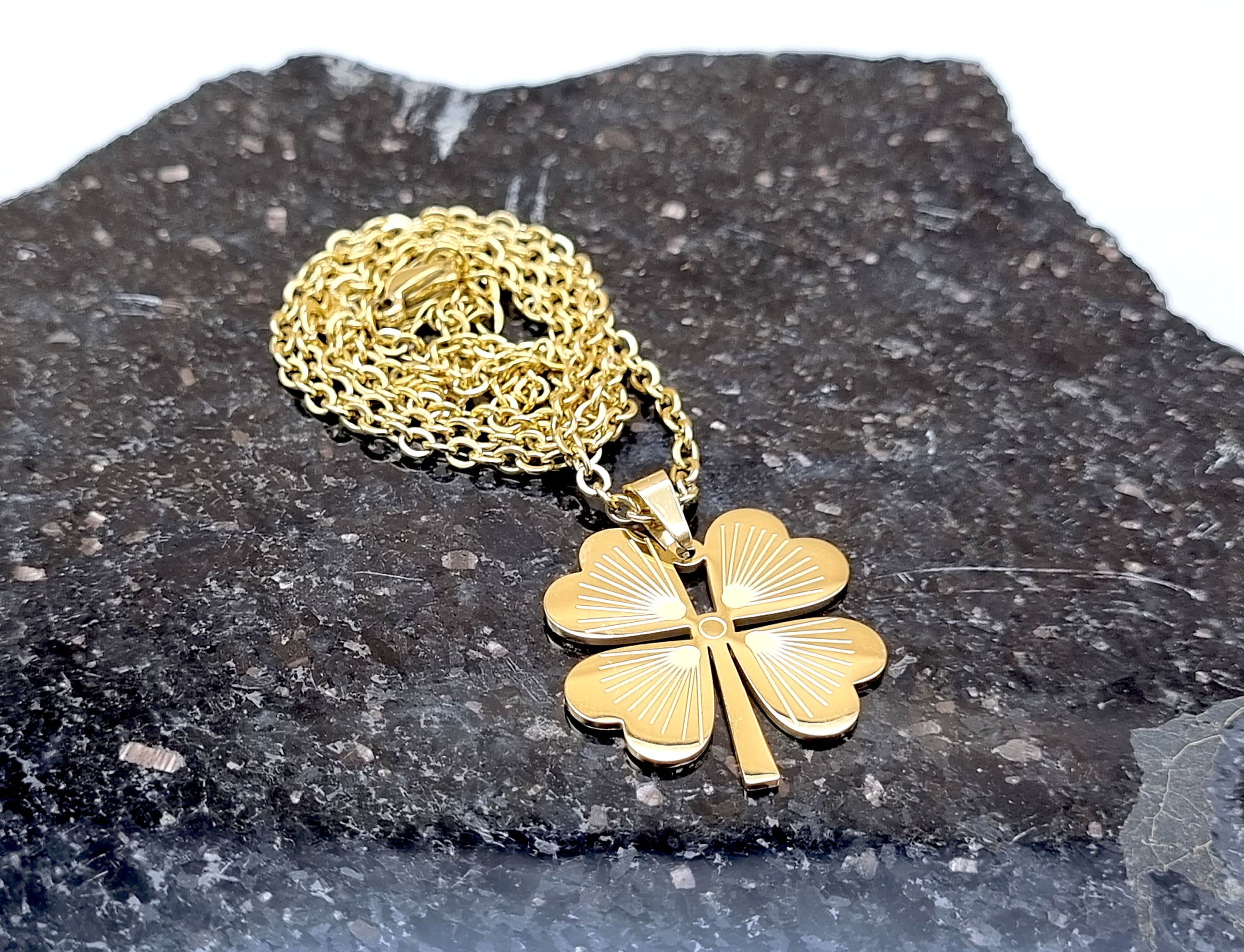 Customizable Gold Four Leaf Clover Necklace - Stainless Steel Good Luck ...