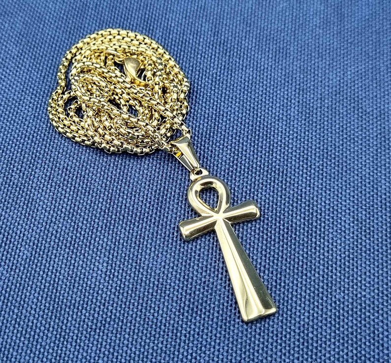 Ankh Cross Necklace, Stainless Steel Gold Ankh Pendant Necklace ...