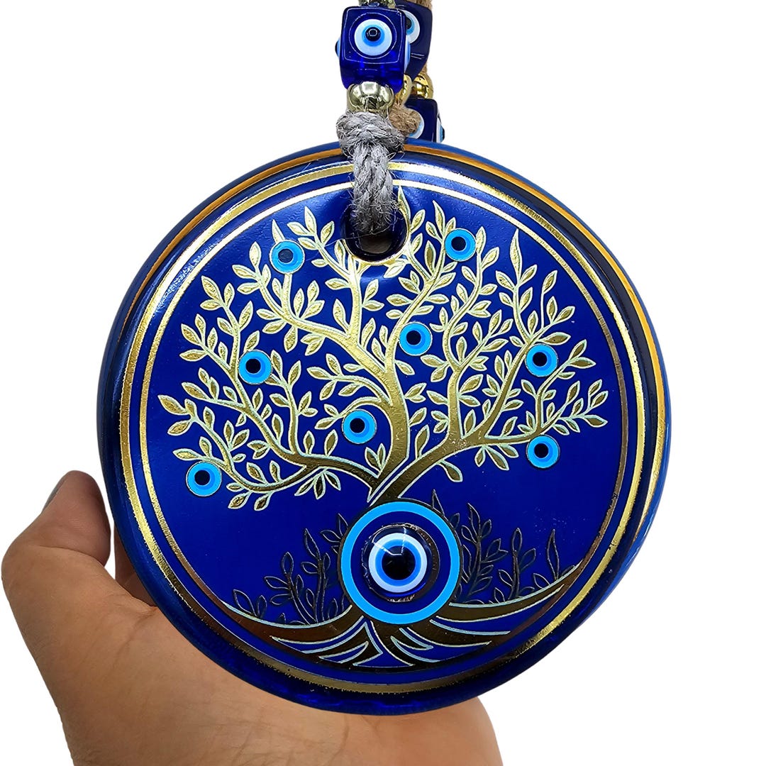 Tree of Life Evil Eye Wall Hanging - Blue Glass Turkish Nazar Amulet - Etsy