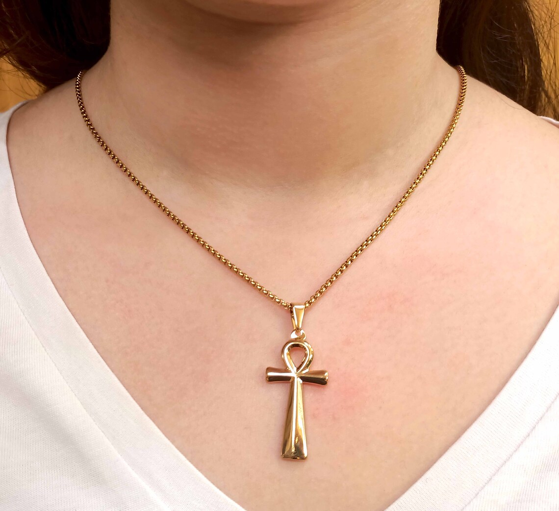 Ankh Cross Necklace, Stainless Steel Gold Ankh Pendant Necklace ...