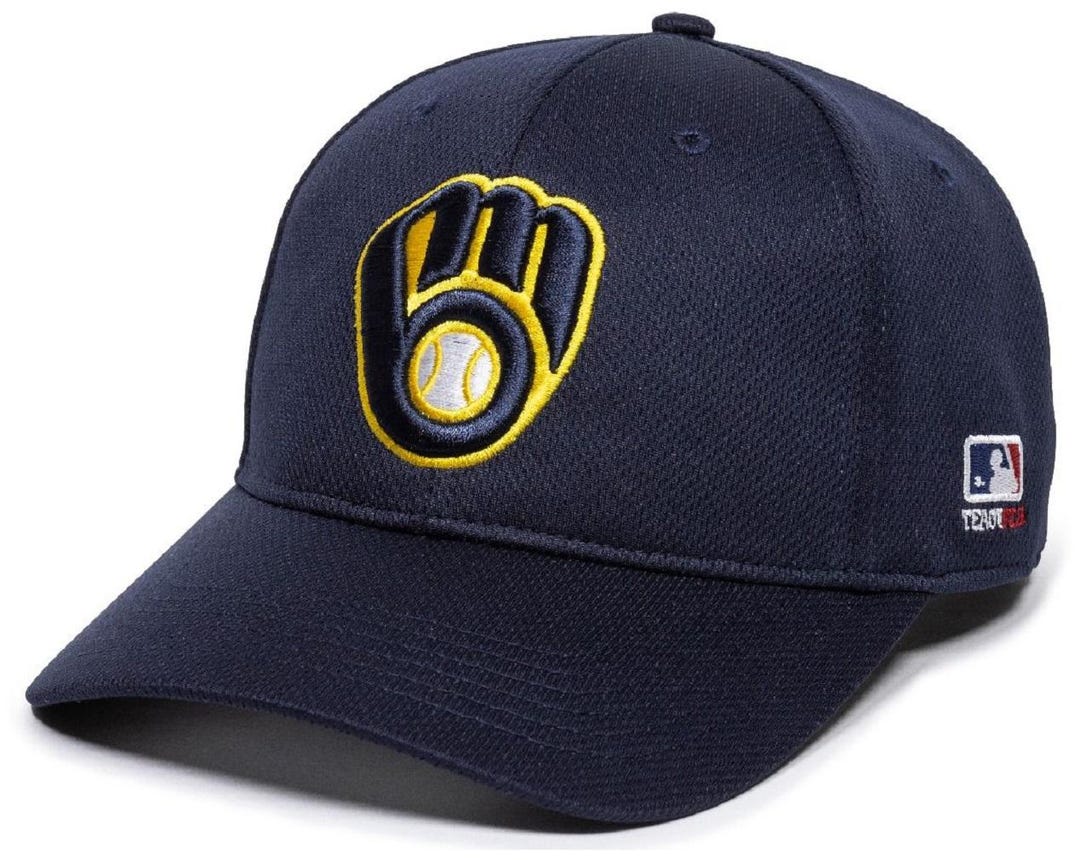 Milwaukee Brewers MLB OC Sports Vintage Mitt Navy Blue Hat Cap Adult ...