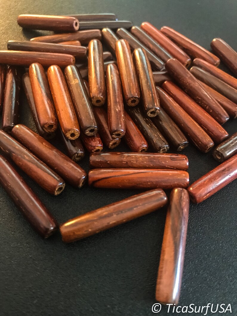 Round Section Bars Natural Wood Beads Unstained Varnished Handmade 30mm ...