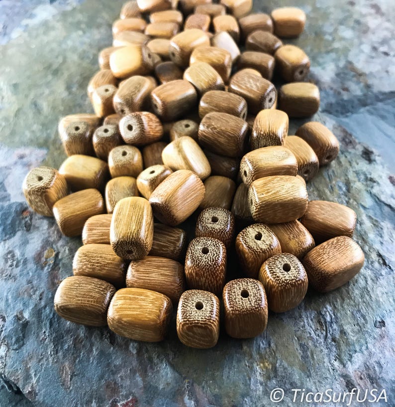 Square Section Bar Wood Beads Unstained Varnished Handmade 14mm Natural ...