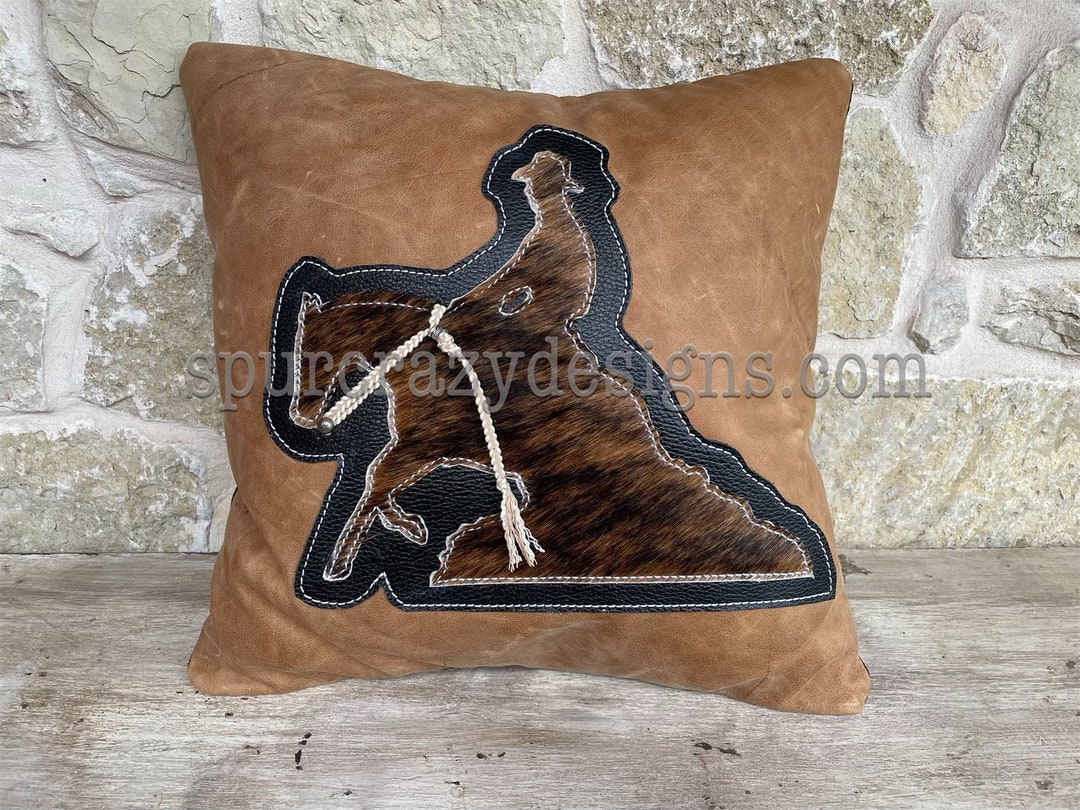 Working Cow Horse Pillow / Western Leather Pillow / Slide and Stop ...