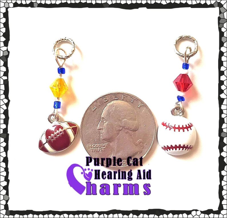 Sports Ball Hearing Aid Charms: Football, Baseball, Soccer, Czech Glass ...