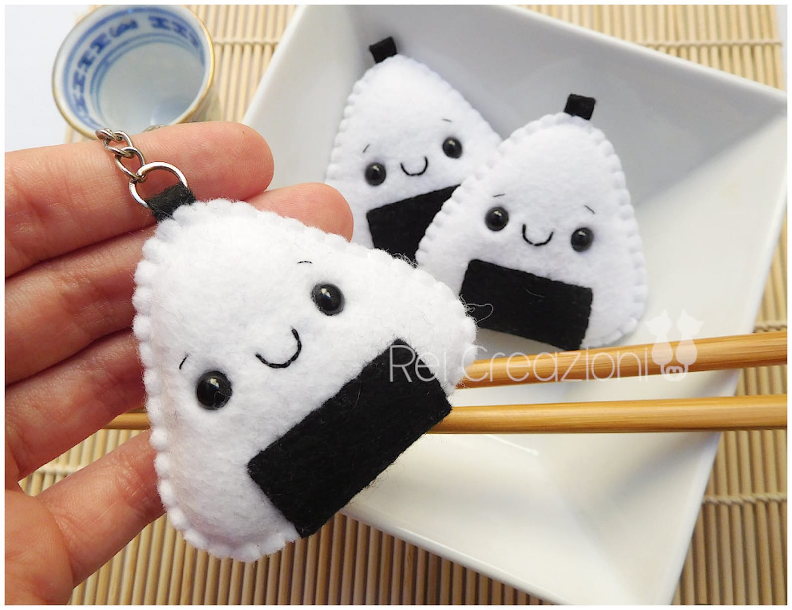 Felt Japanese Food Onigiri Rice Ball Keychain Kawaii - Etsy