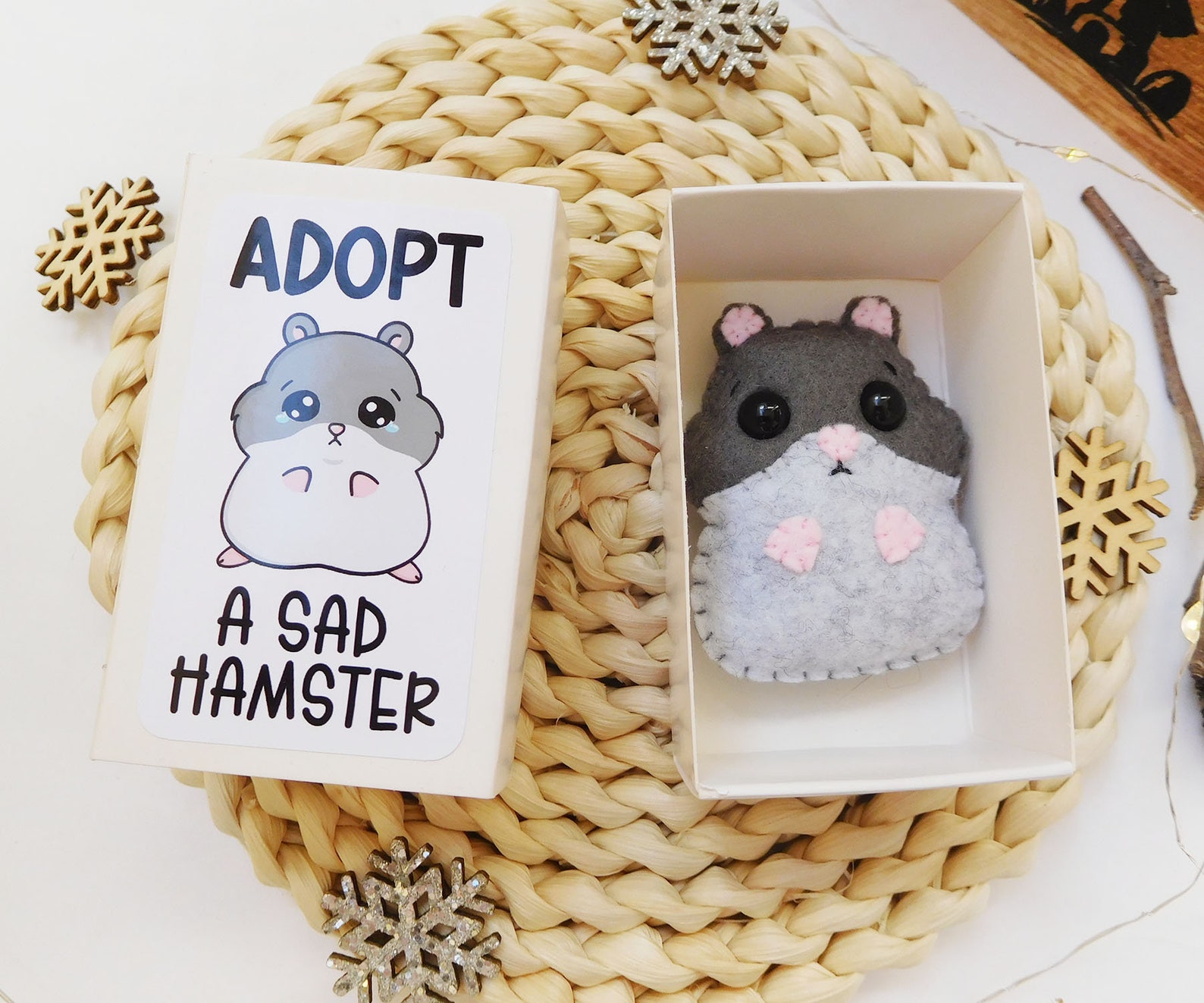 Felt Sad Hamster Plush in a Matchbox, Adopt an Animal, Trending Hamster ...