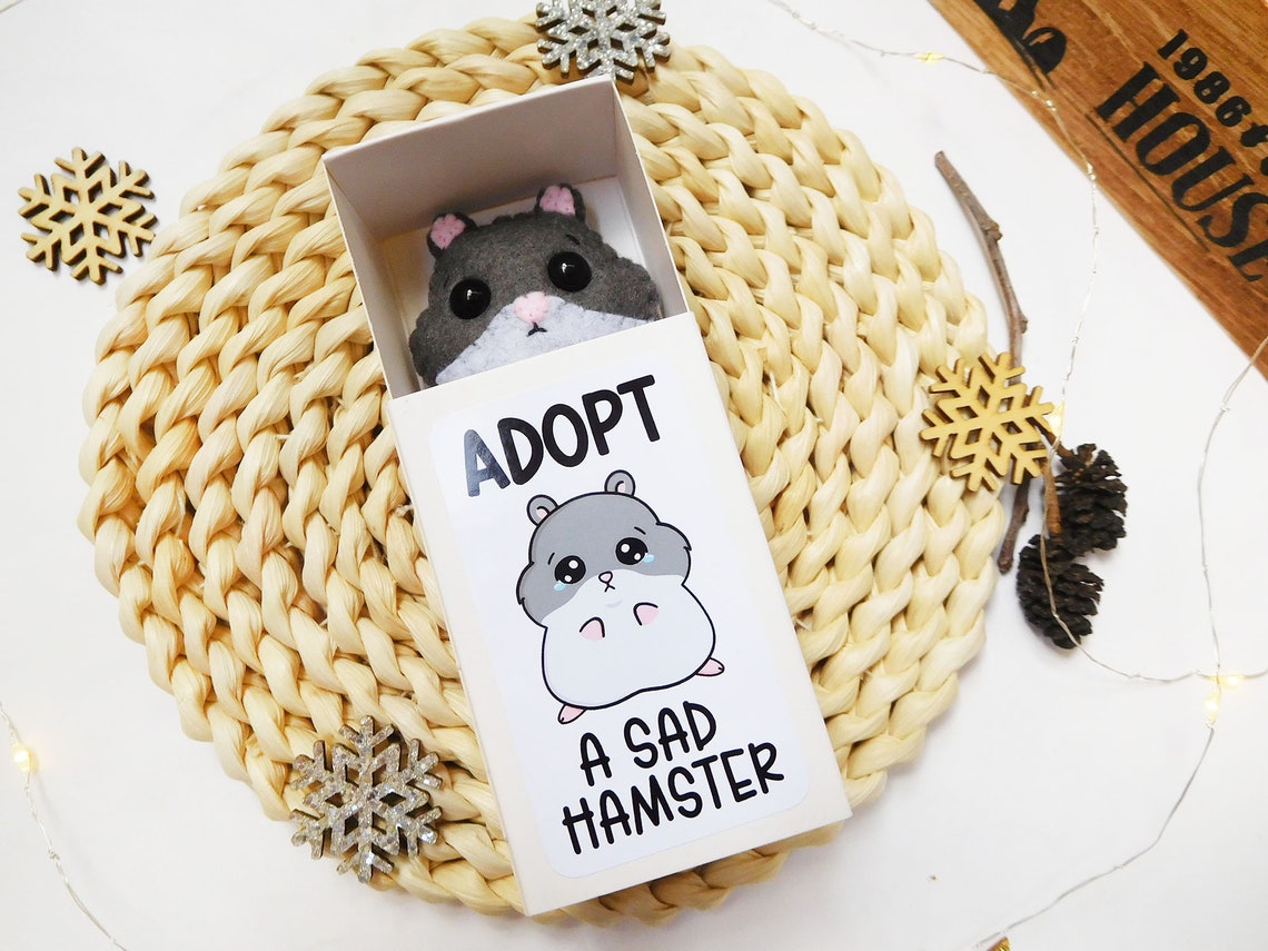 Felt Sad Hamster Plush in a Matchbox, Adopt an Animal, Trending Hamster ...