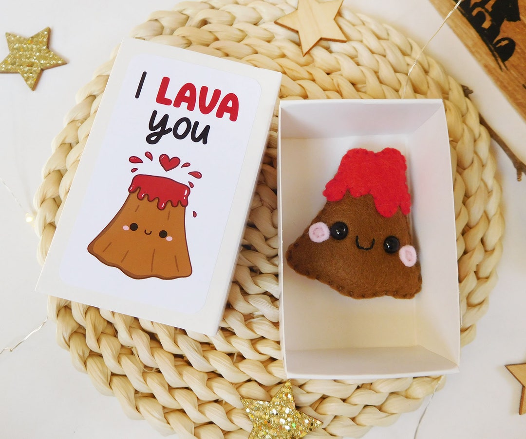 I Lava You Felt Volcano Plush in a Matchbox, Funny Lava Pun, Gift for ...