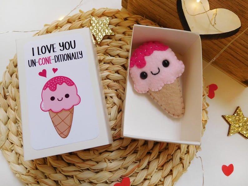 Felt Ice Cream Cute I Love You Gift in a Matchbox, Anniversary Gift ...