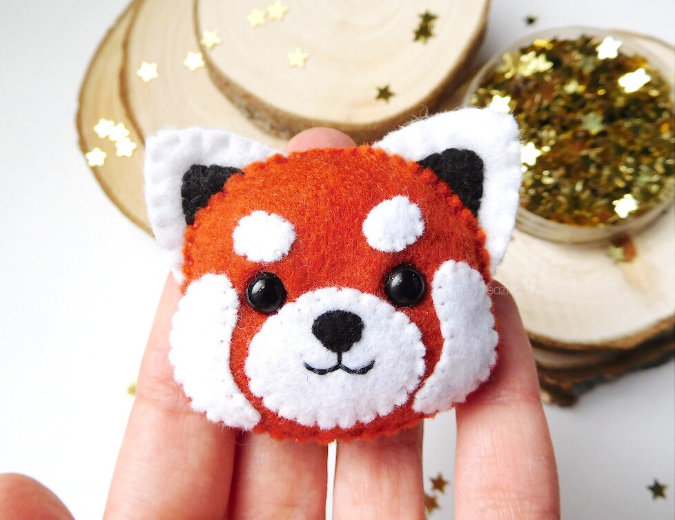 Felt red panda pin brooch kawaii zoo animals | Etsy