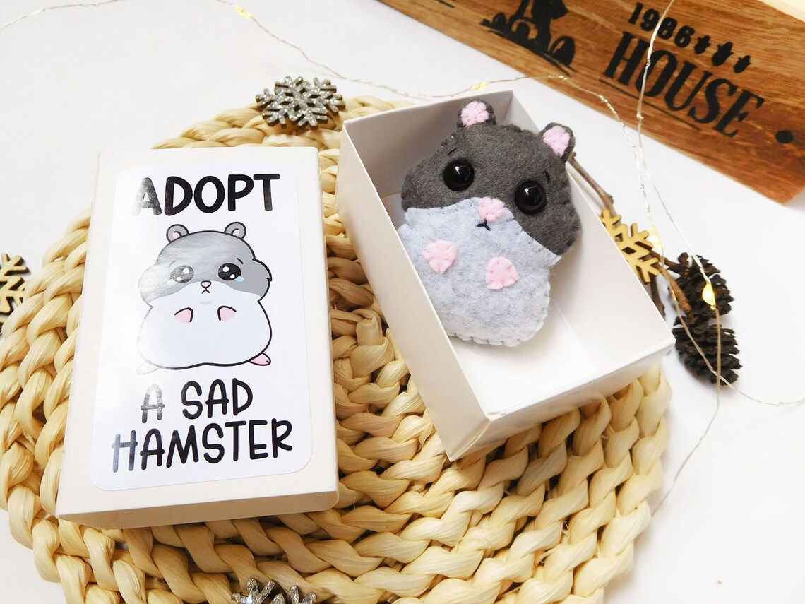 Felt Sad Hamster Plush in a Matchbox, Adopt an Animal, Trending Hamster ...