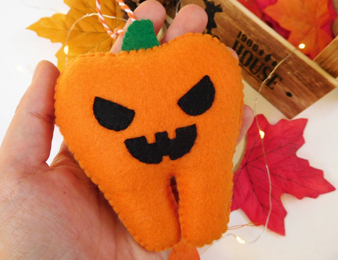 Felt Halloween Tooth Fairy Pillow Ornament, Pumpkin Tooth, Tooth Fairy ...