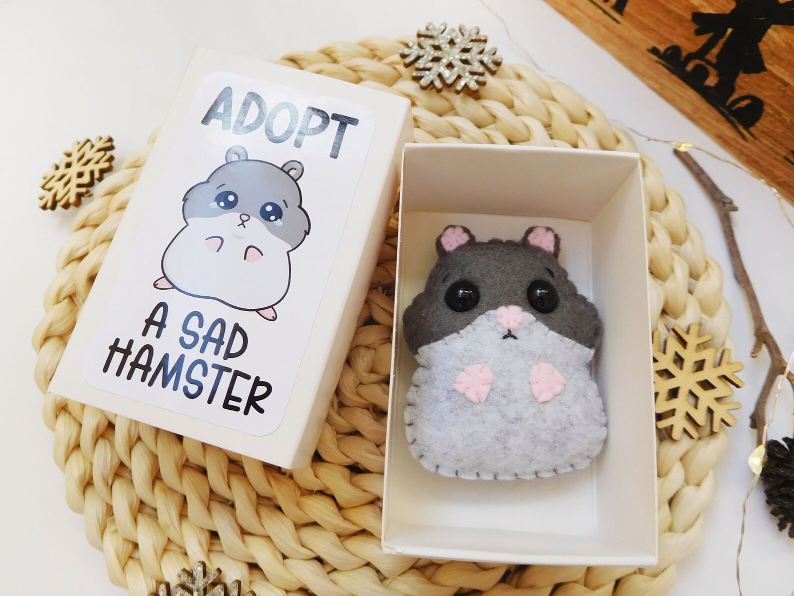 Felt Sad Hamster Plush in a Matchbox, Adopt an Animal, Trending Hamster ...