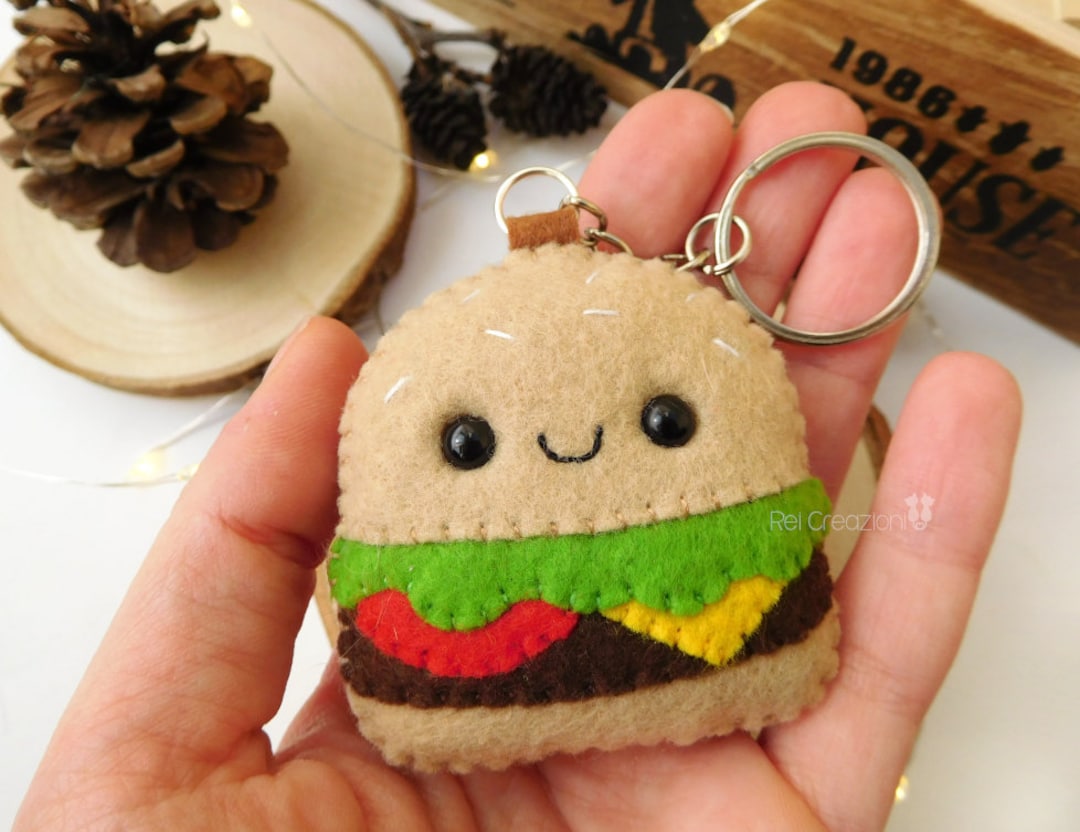 Felt Cheeseburger Hamburger Kawaii Food Keychain, Fast Food Keychain ...