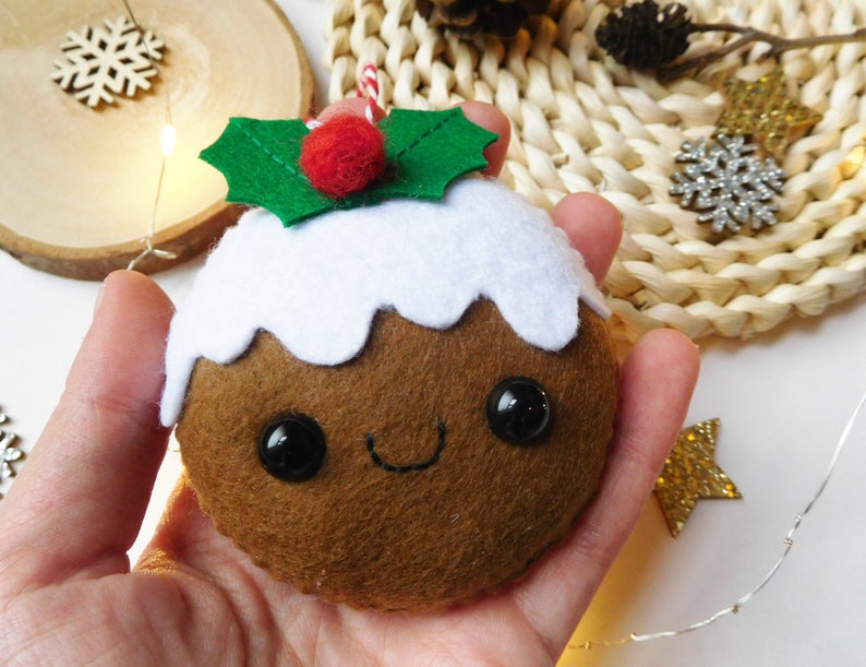 Felt Christmas Pudding Kawaii Tree Ornament, Festive Pudding, Christmas ...