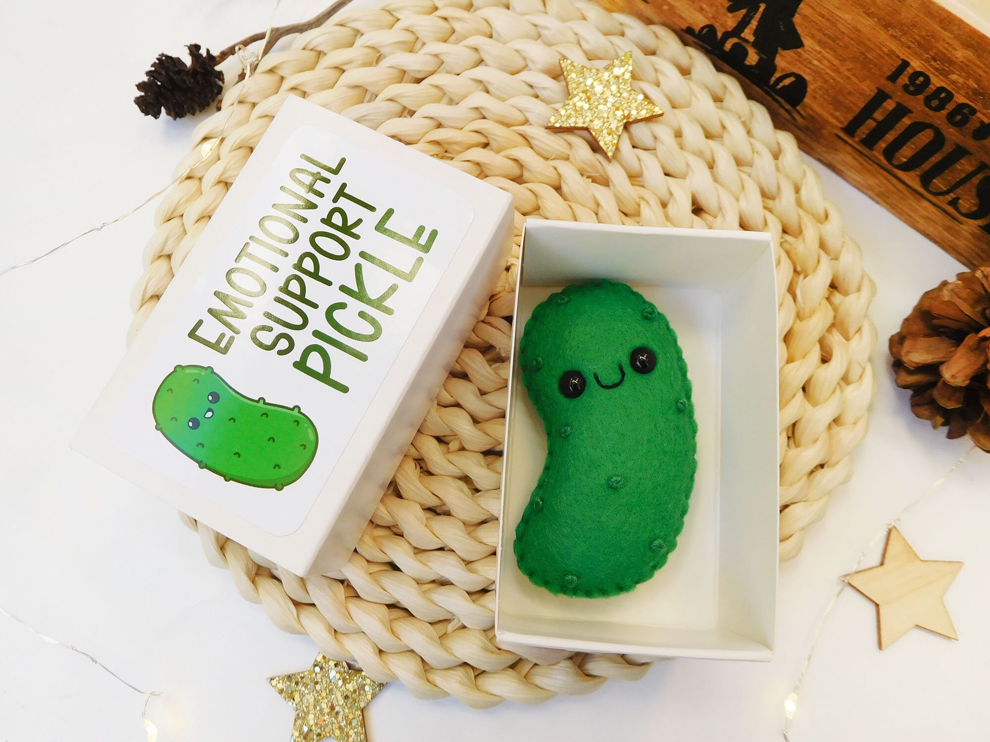 Emotional Support Felt Pickle Kawaii Plush in a Matchbox, Pocket Hug ...
