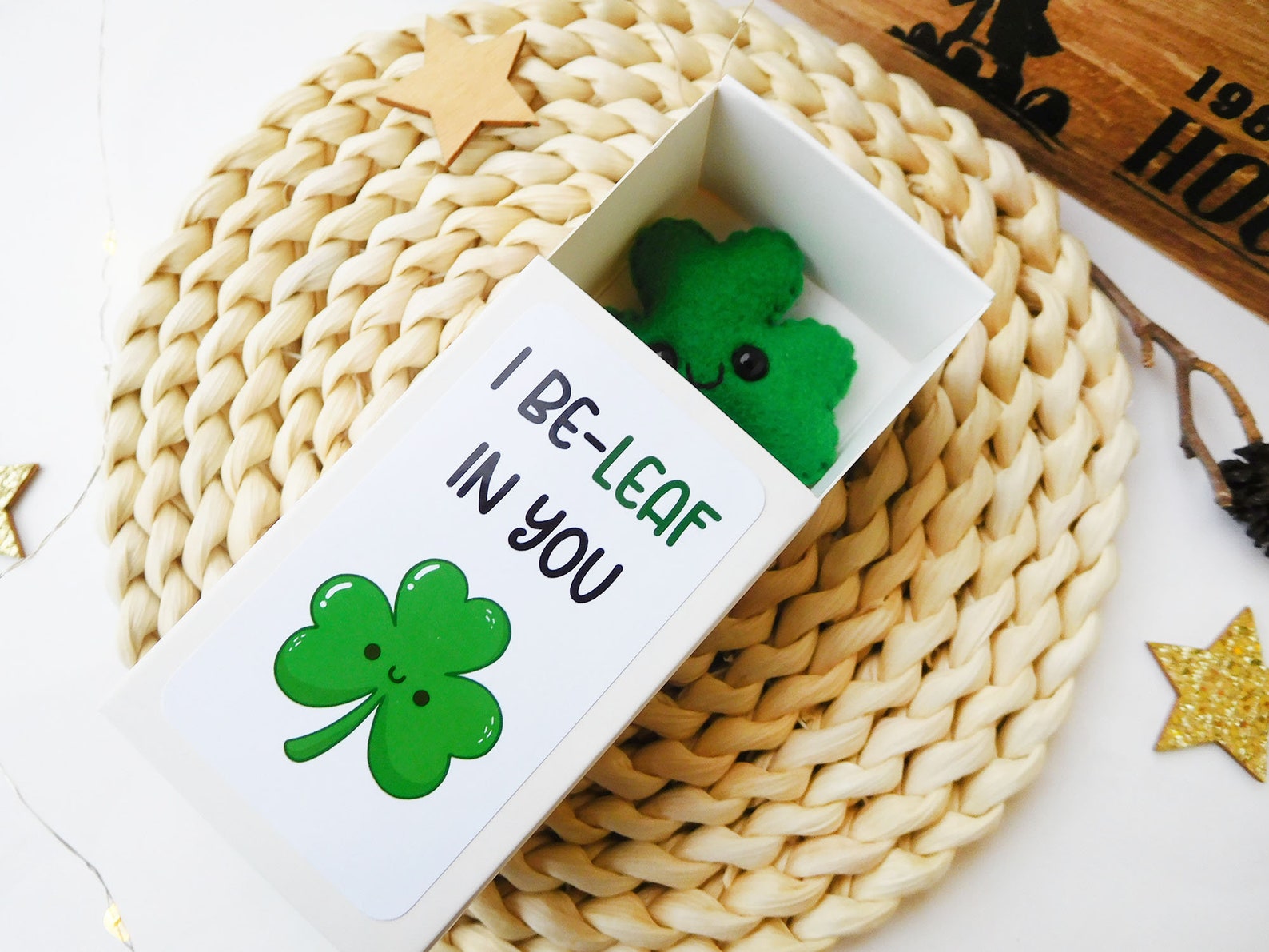 Felt Motivational Clover Shamrock Kawaii in a Matchbox, St. Patrick's ...