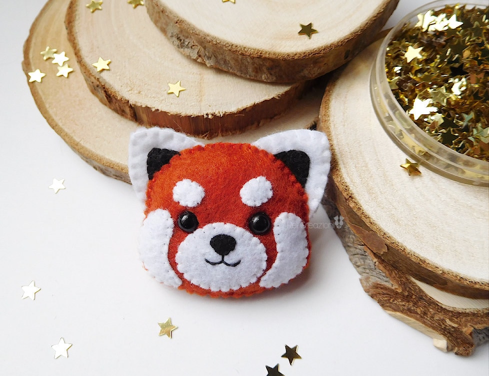 Felt red panda pin brooch kawaii zoo animals | Etsy