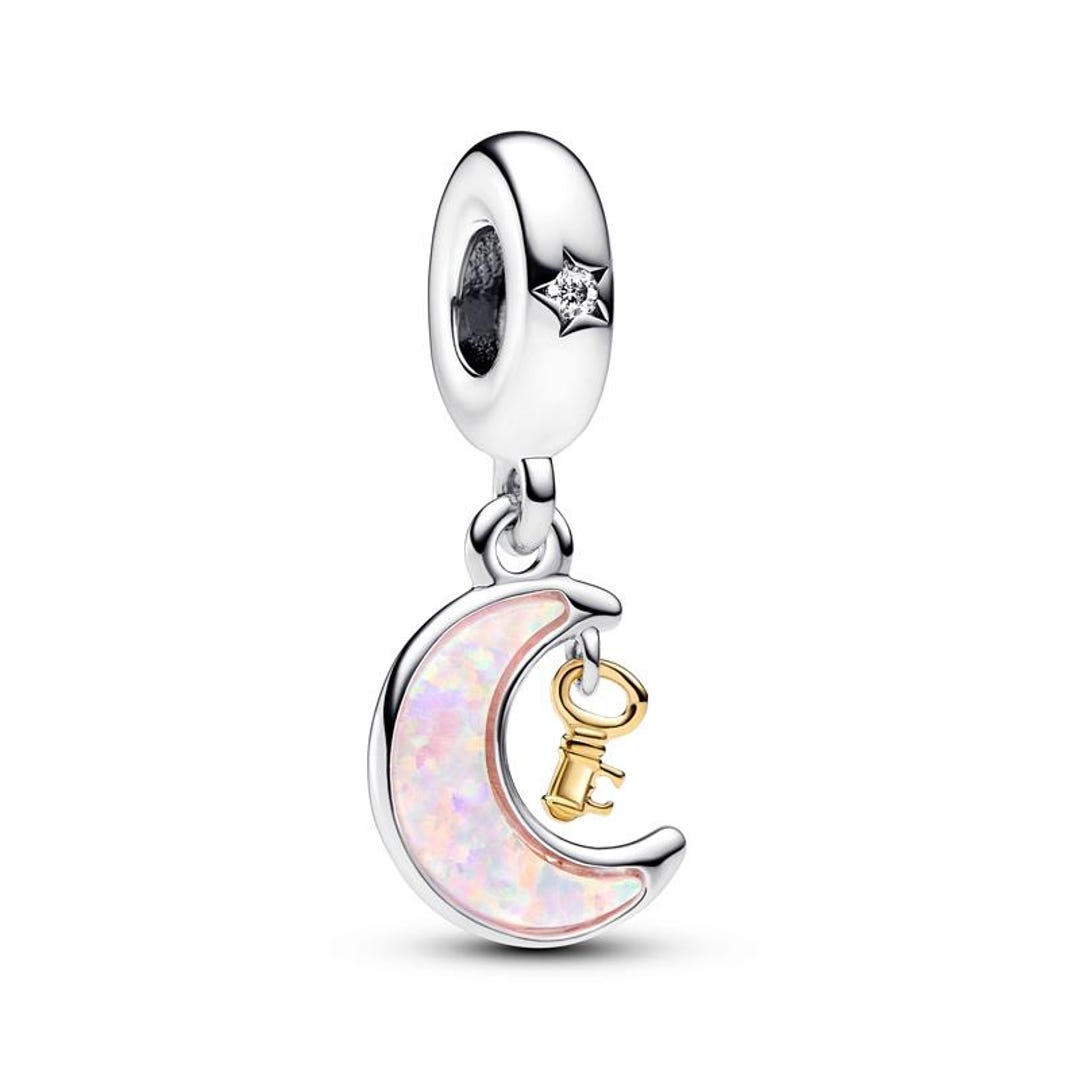 Pandora Gold Plated Silver Two - Tone Key & Moon Dangle Charm - Etsy